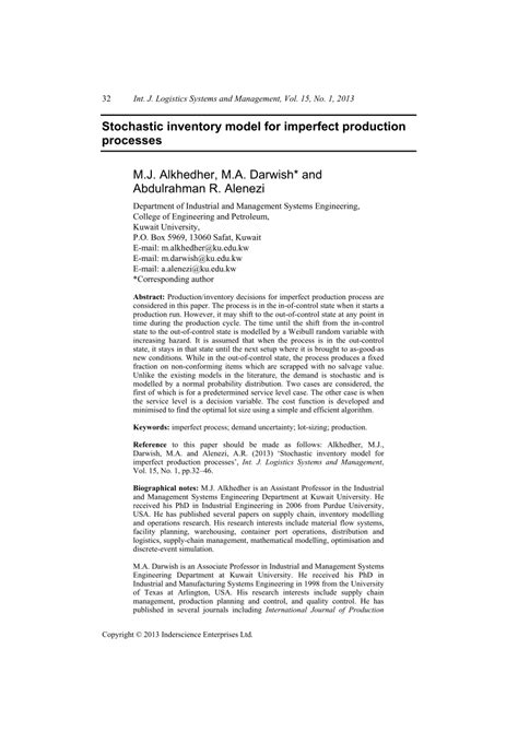 Pdf Stochastic Inventory Model With Finite Production Rate And