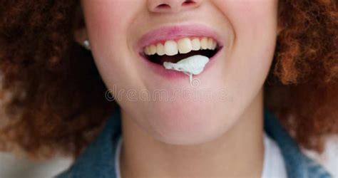 Woman Blowing Bubbles Chewing Gum Candy For Fun Carefree And Happy