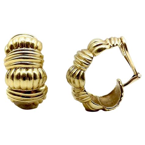 Vintage 14k Gold Florentine Finish Double Hoop Earrings 1970s For