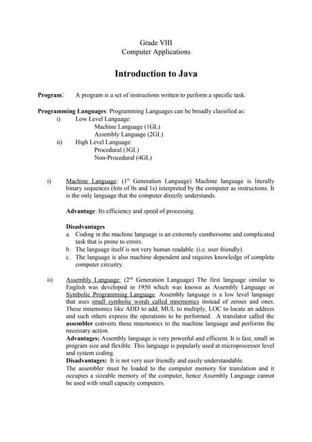 Grade 8 Introduction To Java Doc