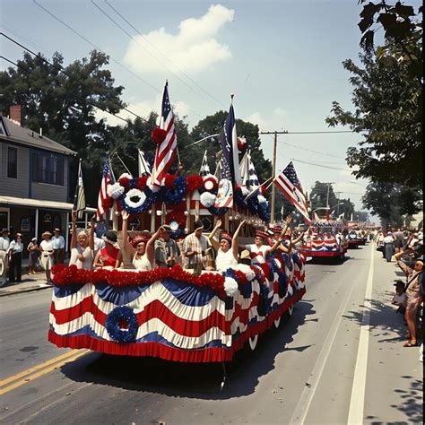 3 A Parade Float Decorated With Patriotic Colors And Banners With