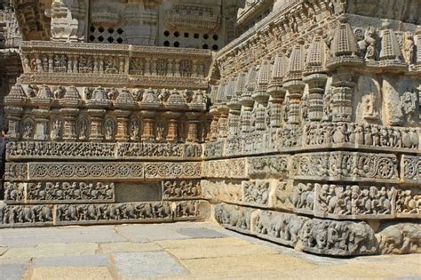Detailed Ornamented Stone Carving On Shrine Wall The Wide Pradakshina Patha Around The Temple