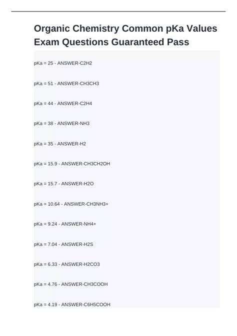 Organic Chemistry Common Pka Values Exam Questions Guaranteed Pass