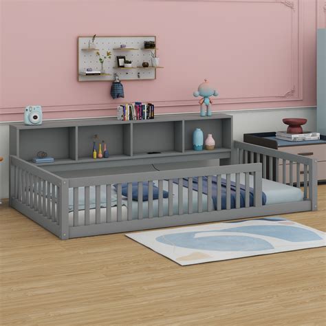 Winston Porter Floor Bed With Storage Cabinets And Usb Ports Wayfair