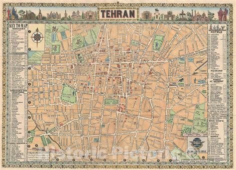 Historic Map Sahab Pictorial Map Of Tehran Iran 1958 Vintage Wall