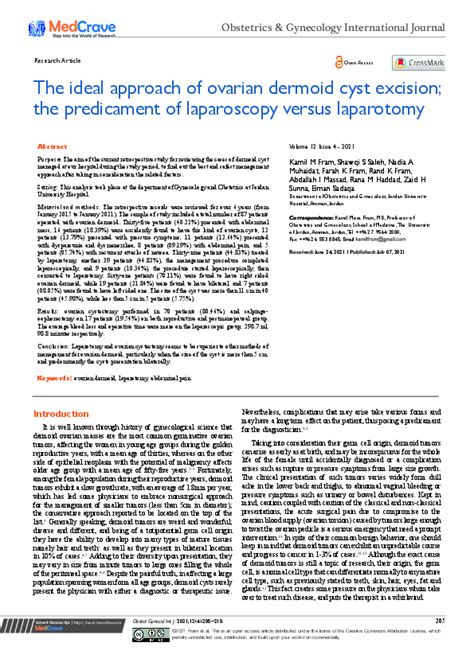 Pdf The Ideal Approach Of Ovarian Dermoid Cyst Excision The