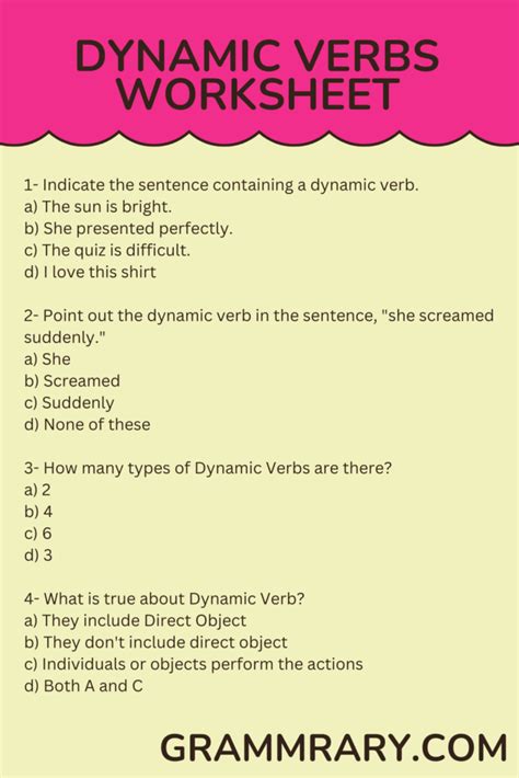 Dynamic Verbs And Its Types Examples Usage And Worksheet
