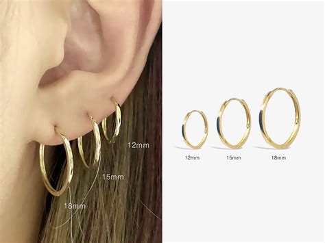 14k Solid Gold Hoop Earrings Classic Huggies 12mm 18mm Etsy