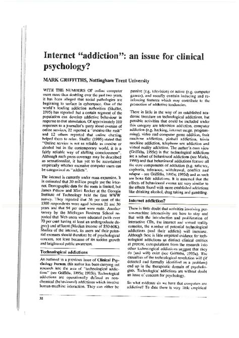 Pdf Griffiths Md 1996 Internet Addiction An Issue For Clinical