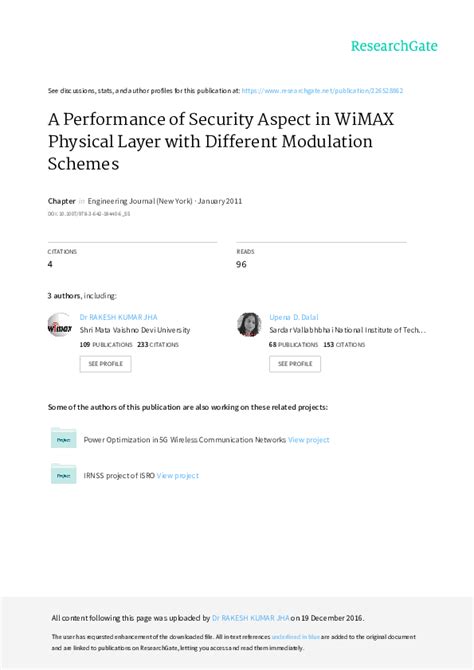 pdf a performance of security aspect in wimax physical layer with
