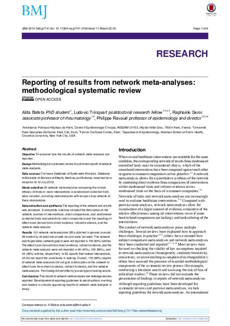 Pdf Reporting Of Results From Network Meta Analyses Methodological