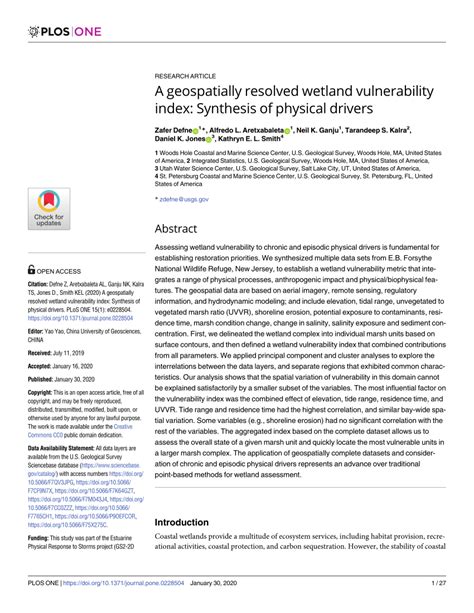 Pdf A Geospatially Resolved Wetland Vulnerability Index Synthesis Of Physical Drivers