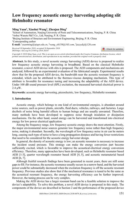 Pdf Low Frequency Acoustic Energy Harvesting Adopting Slit Helmholtz Resonator