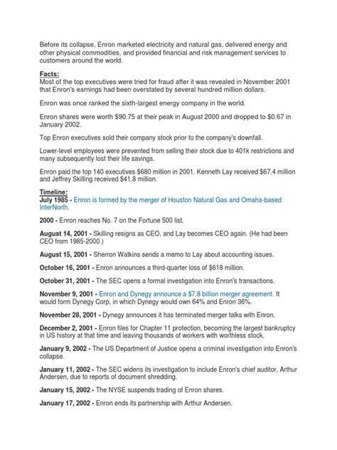 Enron Timeline Pdf Enron Plea