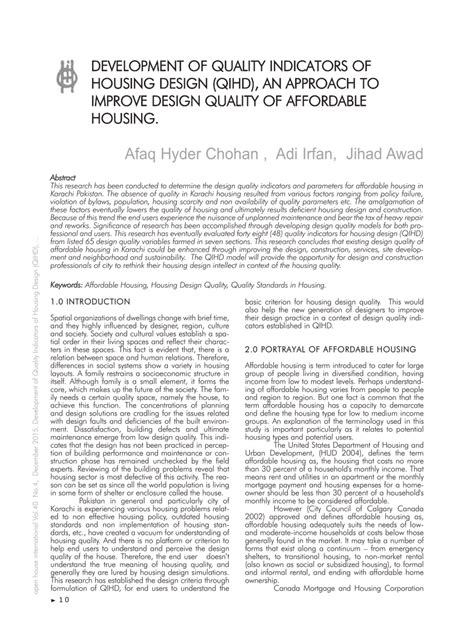Pdf Development Of Quality Indicators Of Housing Design Qihd An Approach To Improve Design