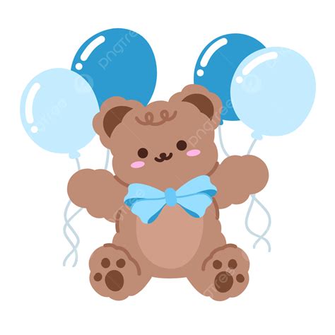 Bear Wear Blue Ribbon With Balloon Cute Korean Sticker Balloon Bear