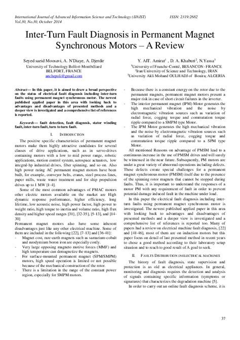 Pdf Inter Turn Fault Diagnosis In Permanent Magnet Synchronous Motors