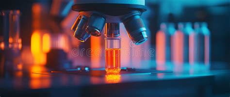 Under Orange Lighting An Up Close Picture Of A High Tech Laboratory