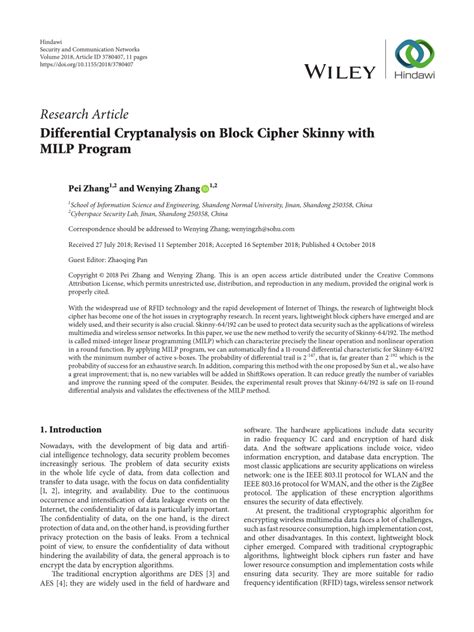 Pdf Differential Cryptanalysis On Block Cipher Skinny With Milp Program