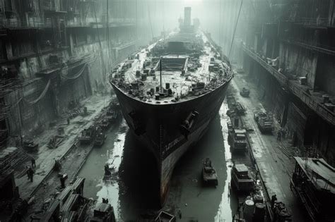 A Ship In Drydock Industrial Landscape Premium Ai Generated Image