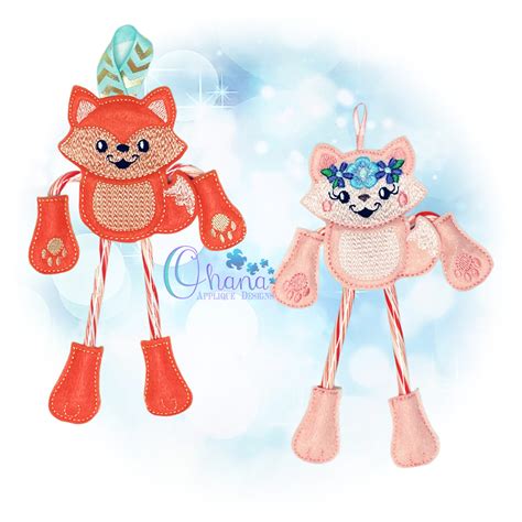 Fox Candy Cane Holder Ornament Ohana Applique Designs