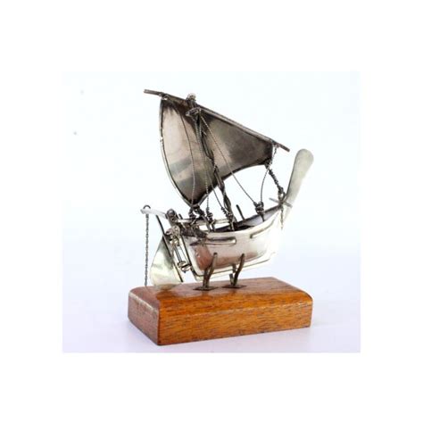 Silver Boat With Applications And Wooden Base Chairish