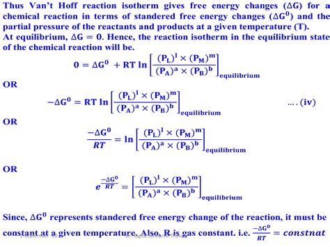 Lect 4 Chemical Potential Of An Ideal Gas Vant Hoff Reaction Isothermvant Hoff Equation Pptx