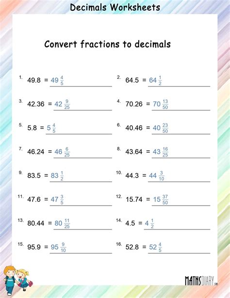 Converting Fractions To Decimals Worksheet Converting Fractions To