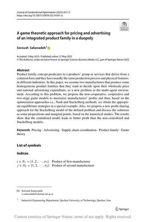 a game theoretic approach for pricing and advertising of an integrated