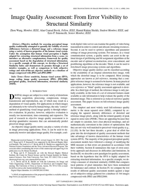 Image Quality Assessment From Error Visibility To Structural Similarity