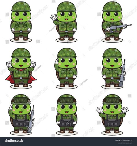 Cute Turtle Soldier Camouflage Uniform Cartoon Stock Vector Royalty