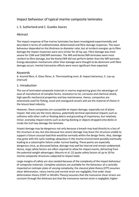 Pdf Impact Behaviour Of Typical Marine Composite Laminates