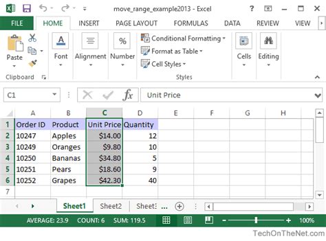 MS Excel 2013 Move A Range