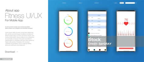 모바일 응용 프로그램에 대한 피트니스 인터페이스 디자인 벡터 웹 디자인 및 모바일 템플릿입니다 모바일에 대한 다른 Ui Ux Gui 화면 피트니스 응용 프로그램 및 평면 웹