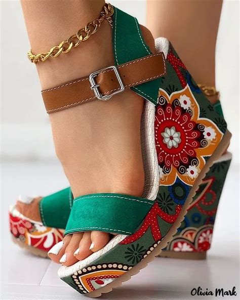 Olivia Mark Stylish Peep Toe Slingback Wedge Sandals With Floral