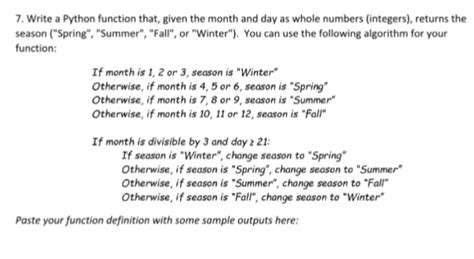 Solved Write A Python Function That Given The Month And