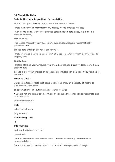 all about big data notes 1 all about big data data is the main