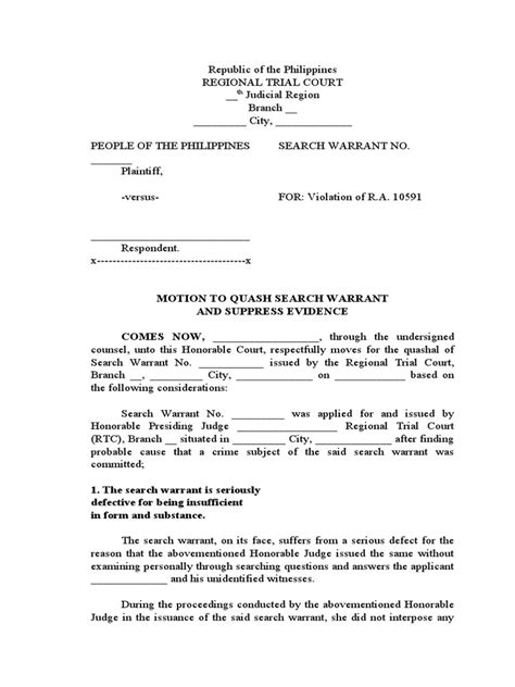 Motion To Quash Warrant Of Arrest Pdf Search And Seizure Search