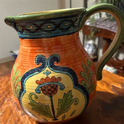 Talavera Art Handcrafted Ceramic Pitcher With Orange And Green