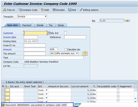 SAP FI Post Sales Invoice