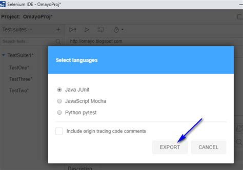 New Selenium IDE Test Suite Options QAFox