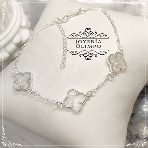 Pulsera Trébol Blanco En Plata 25030 Joyería Olimpo