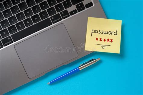 The Word Password Written On A Sticky Note Paper On Modern Laptop Stock