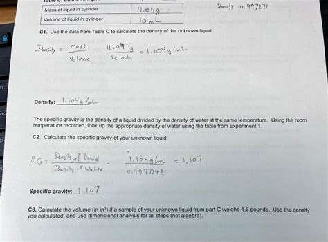 Solved Donsity C Use The Data From Table C To Chegg