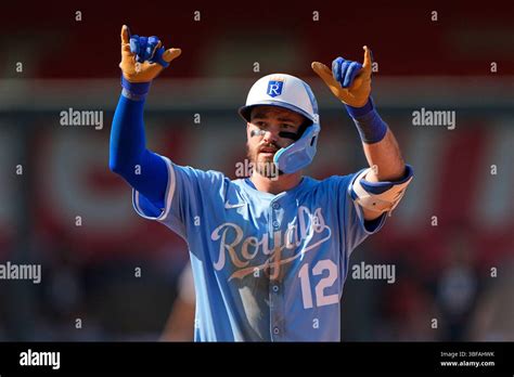 Kansas City Royals Nick Loftin Celebrates On Second After Hitting A