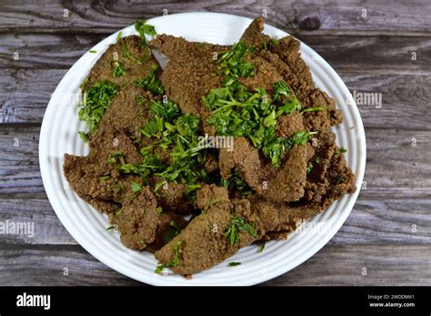 Traditional Arabic Deep Fried Beef Liver Slices Beef Liver Covered