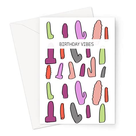Birthday Vibes Greeting Card Vibrator Pun Happy Birthday Card Different Coloured Dildos
