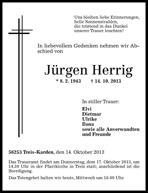 Traueranzeigen Von Jürgen Herrig Rz Trauerde