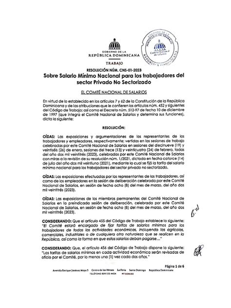 Resolucion 01 2023 Aumento Salarial Pdf