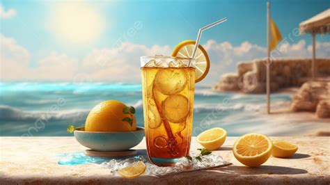 Summer Seaside Refreshing Drink Background Summer Seaside Drink Background Image And